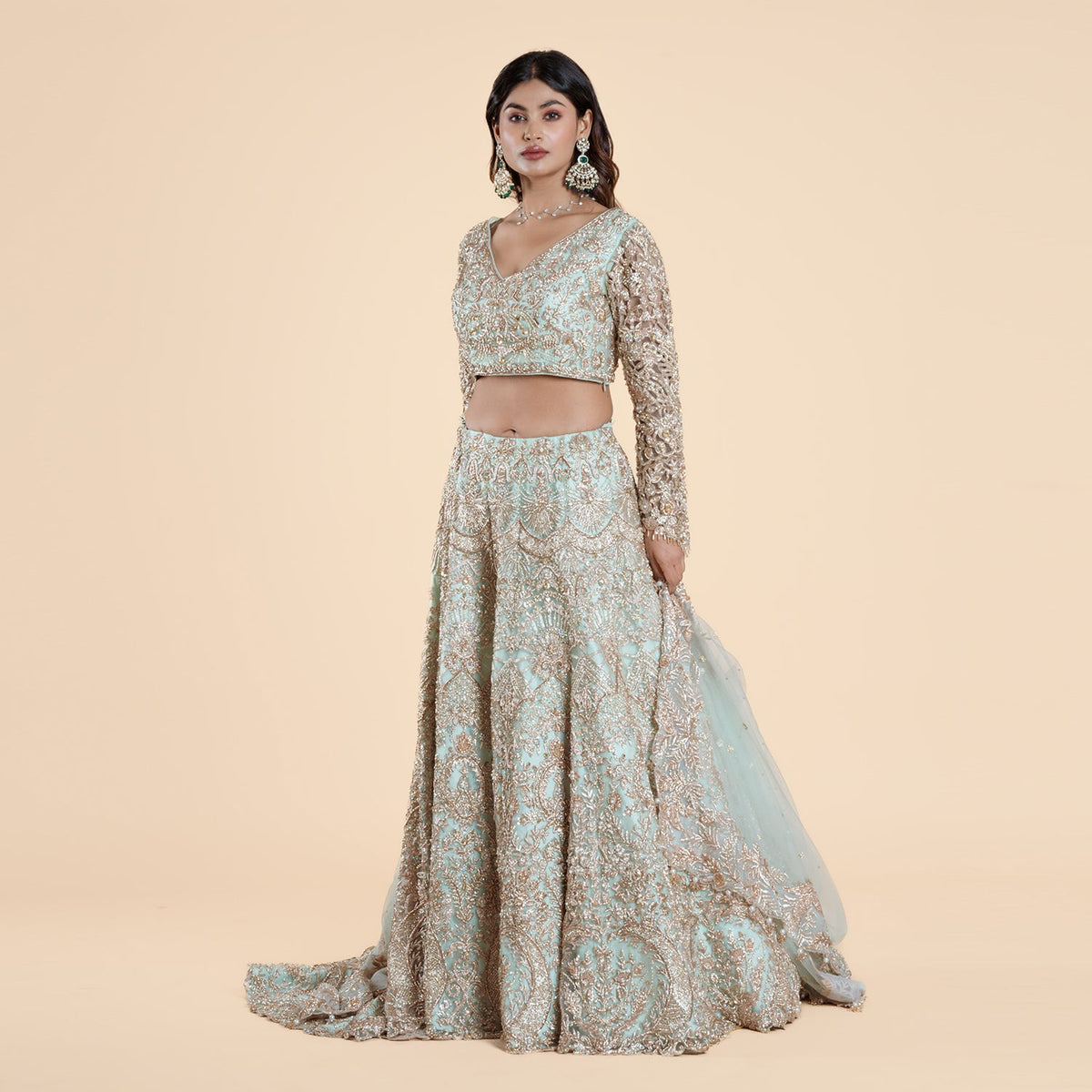 Pista Green Embellish Ghagra Set – aamairafashion